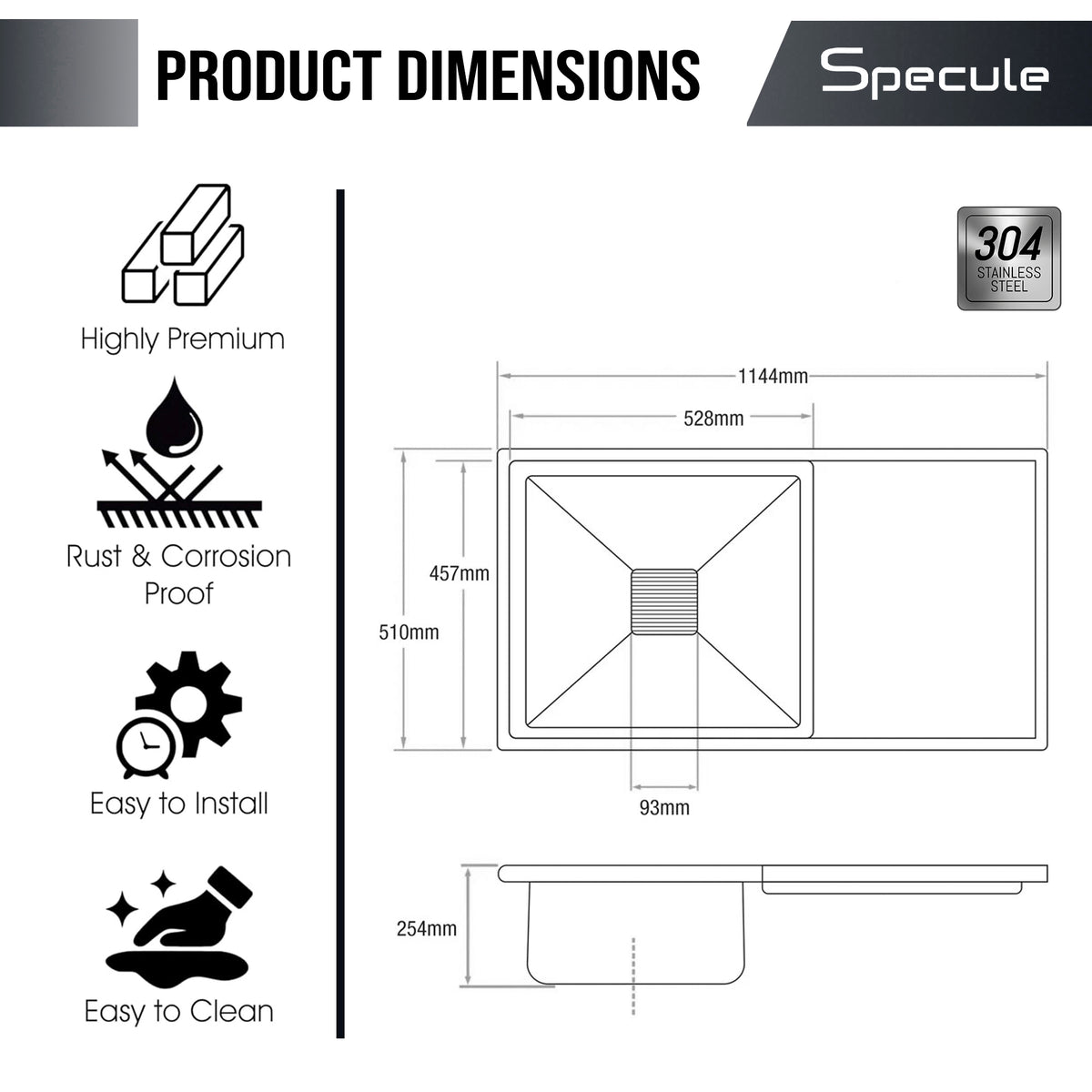 Handmade Double Bowl Kitchen Sink 45x20 With Drainboad – Specule ...