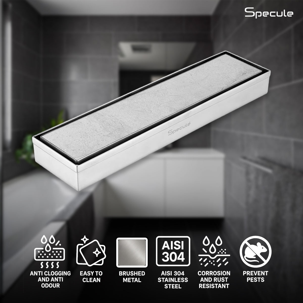 Tile Insert Shower Drain Channel (15 x 4 Inches) with Cockroach Trap ...